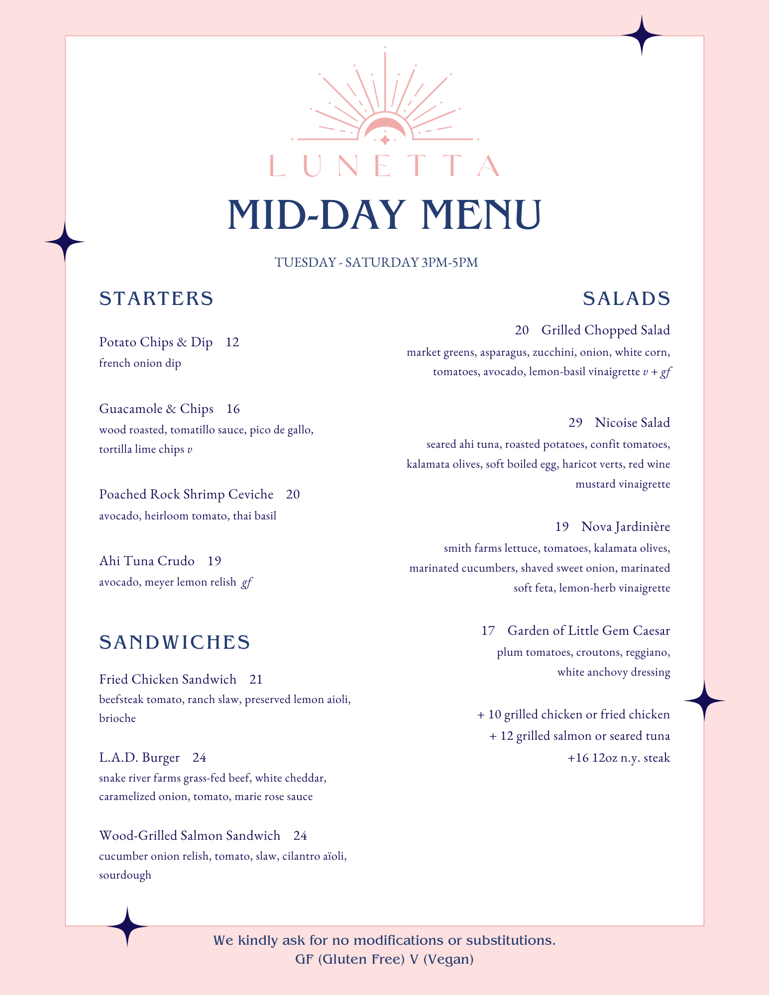 Restaurant & Menus - Lunetta