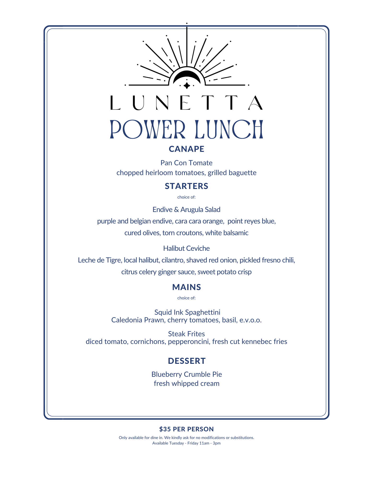 Restaurant & Menus - Lunetta